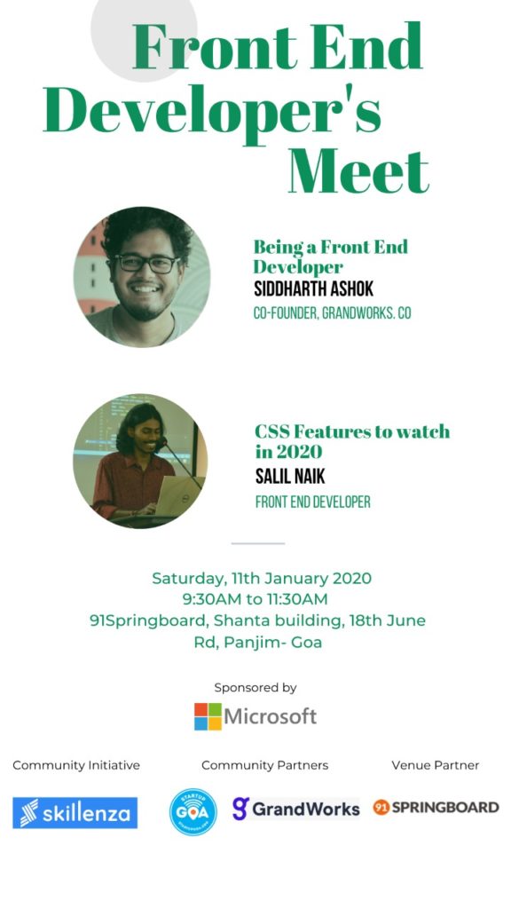 Frontend Developer's Meetup - Jan 2020 | Startup Goa